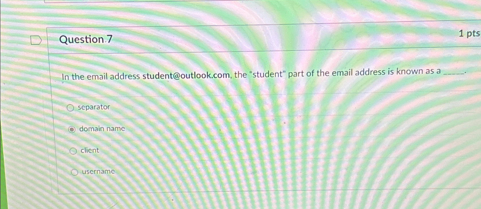 Solved Question 71ptsIn the email address | Chegg.com