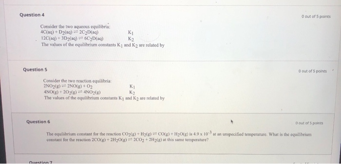 Solved Consider the two aqueous equilibria: 4C + D2 -> 2C2D. | Chegg.com