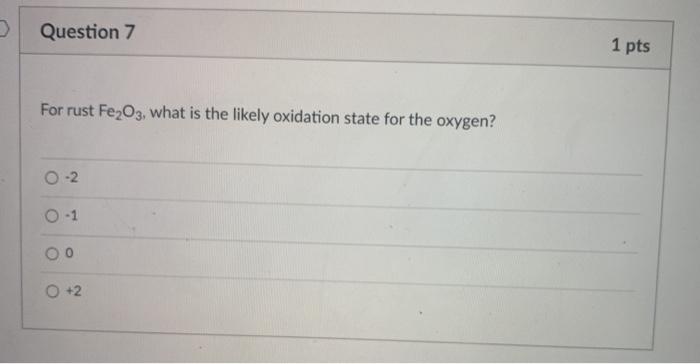 Solved Question 7 1 pts For rust Fe2O3, what is the likely | Chegg.com