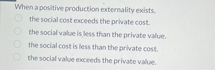 Solved When a positive production externality exists, the | Chegg.com
