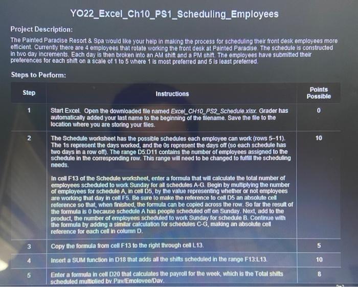 Solved YO22_Excel_Ch10_PS1_Scheduling_Employees Project | Chegg.com