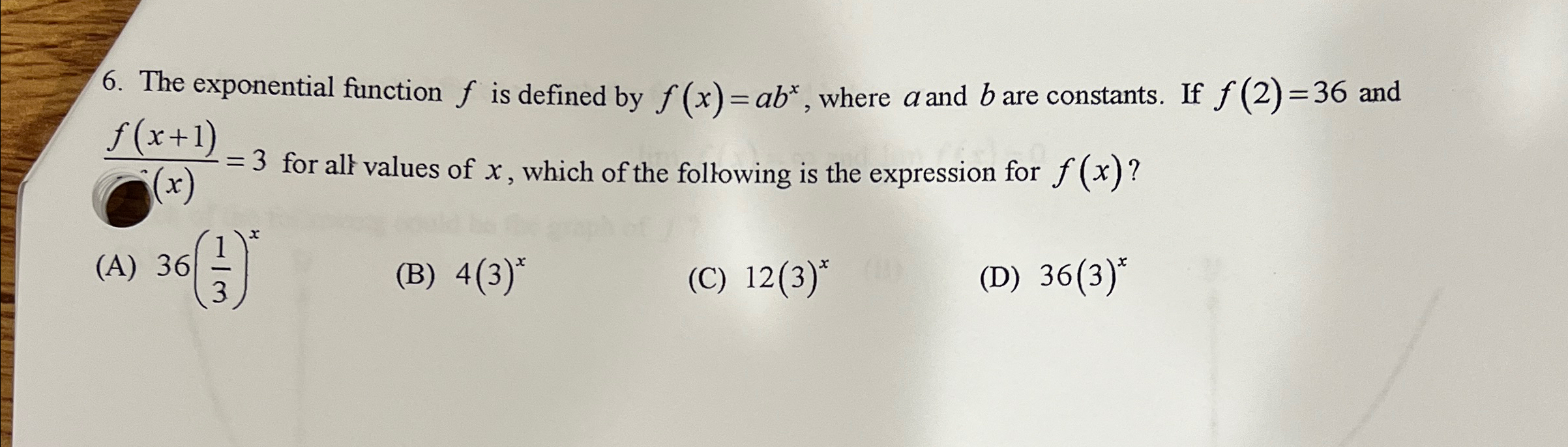 Solved The exponential function f ﻿is defined by f(x)=abx, | Chegg.com