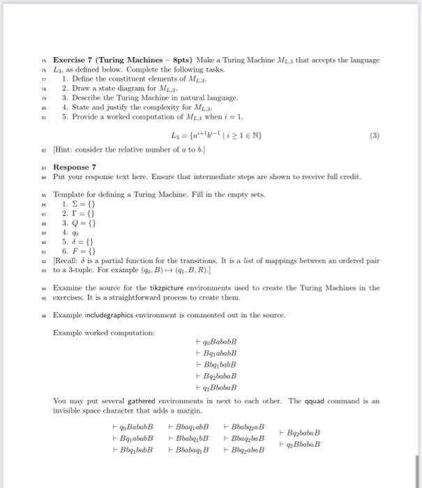 is Exercise 7 (Turing Machines −8pts ) Make a Turing | Chegg.com