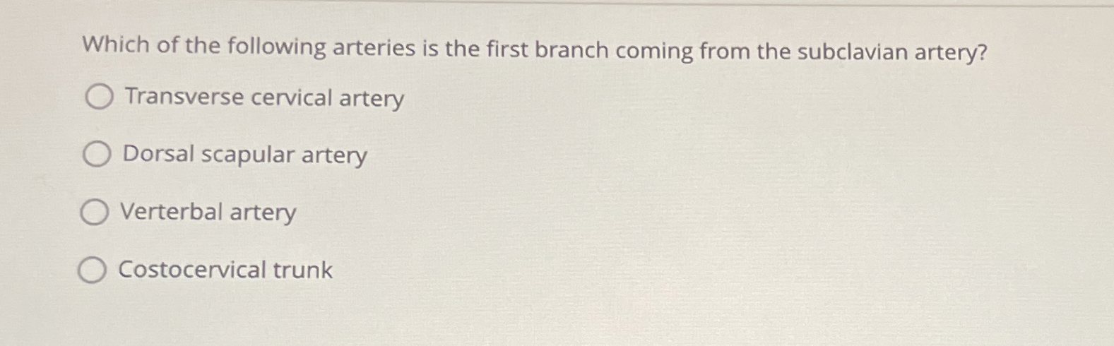 Solved Which of the following arteries is the first branch | Chegg.com