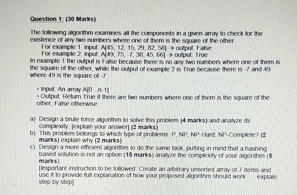 Solved Question 1: (30 Marks) The following algorithm | Chegg.com