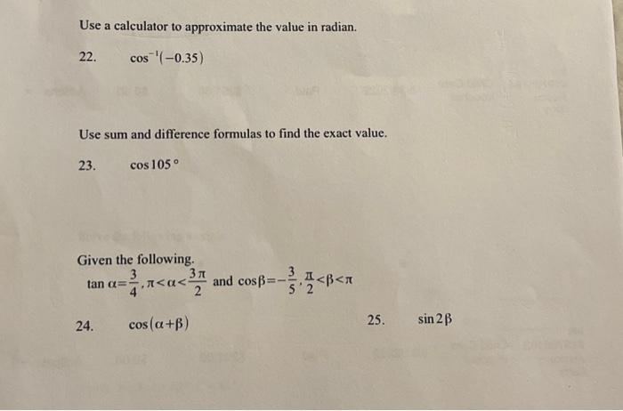 Use a calculator to approximate the value in radian. | Chegg.com