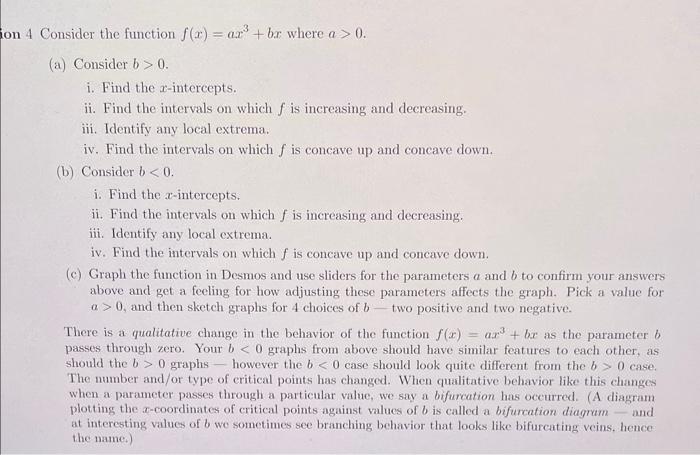 Solved Consider the function f(x)=ax3+bx where a>0. (a) | Chegg.com
