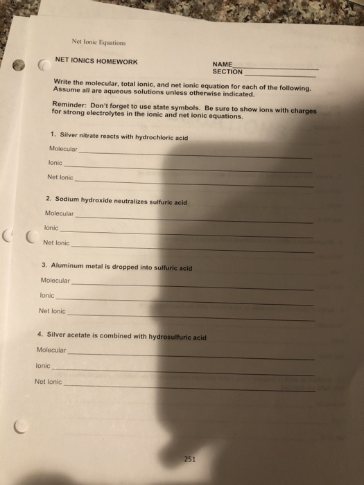 Solved Netlone Equations NET IONICS HOMEWORK NAME SECTION | Chegg.com