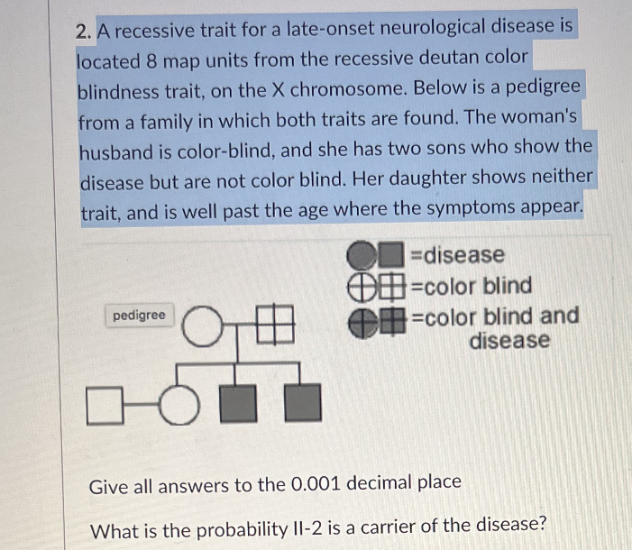 Solved A recessive trait for a late-onset neurological | Chegg.com