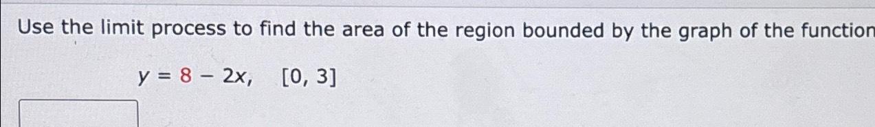 Use the limit process to find the area of the region | Chegg.com