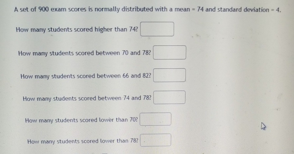 Solved A set of 900 exam scores is normally distributed with | Chegg.com