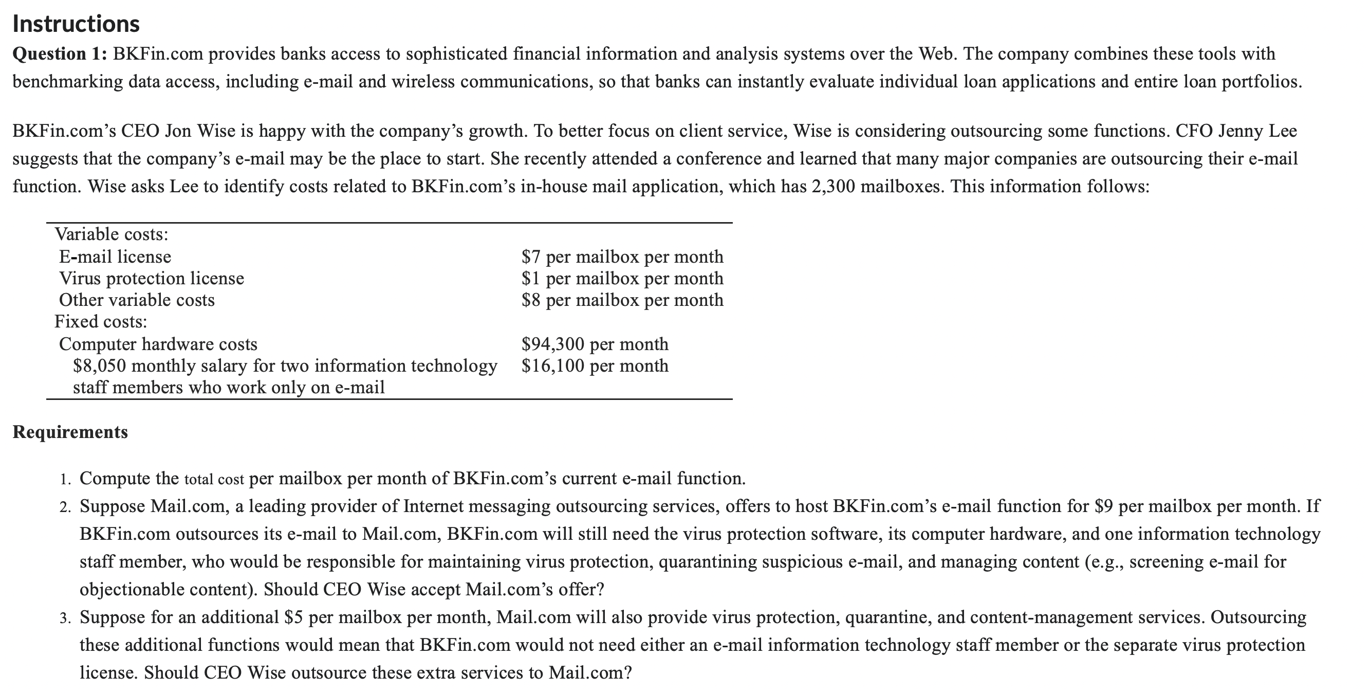 Solved InstructionsQuestion 1: BKFin.com provides banks | Chegg.com