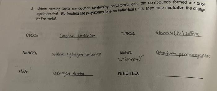 Solved 3. When naming ionic compounds containing polyatomic | Chegg.com
