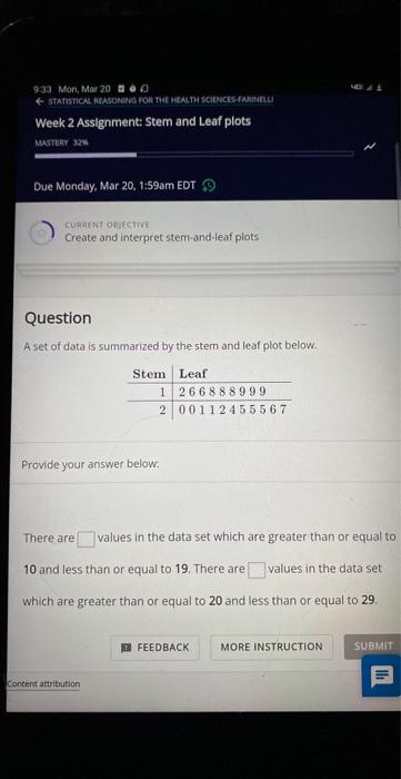 Solved CURALNT ÖIECTIVE Create and interpret stem-and-leaf | Chegg.com
