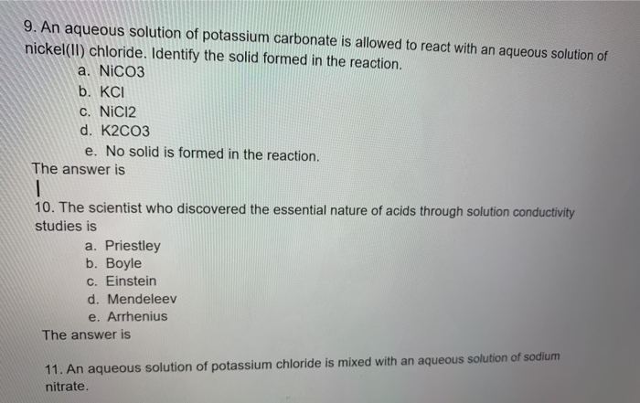 Solved 9. An aqueous solution of potassium carbonate is | Chegg.com
