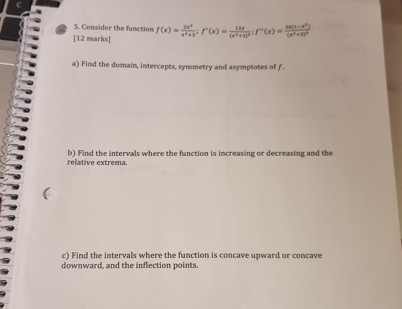 Solved 5. Consider the function | Chegg.com