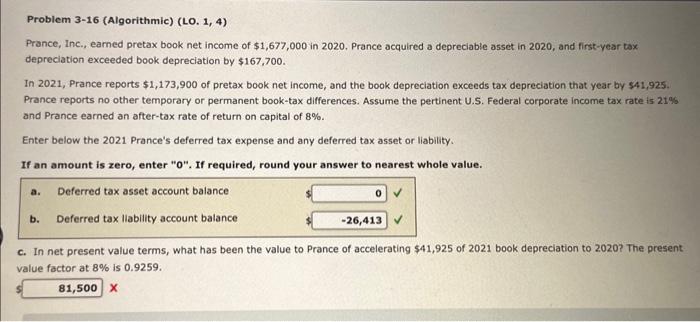Problem 3-16 (Algorithmic) (LO. 1, 4) Prance, Inc., | Chegg.com