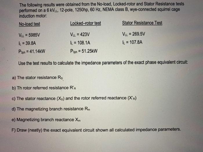 Solved The following results were obtained from the No-load, | Chegg.com