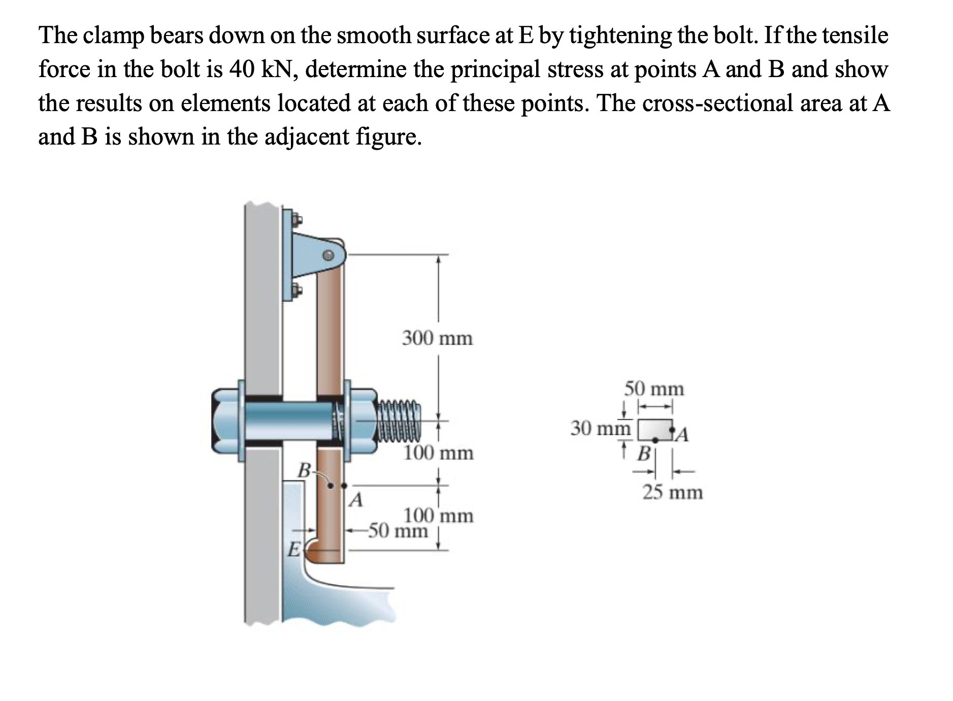 Solved The clamp bears down on the smooth surface at E by | Chegg.com