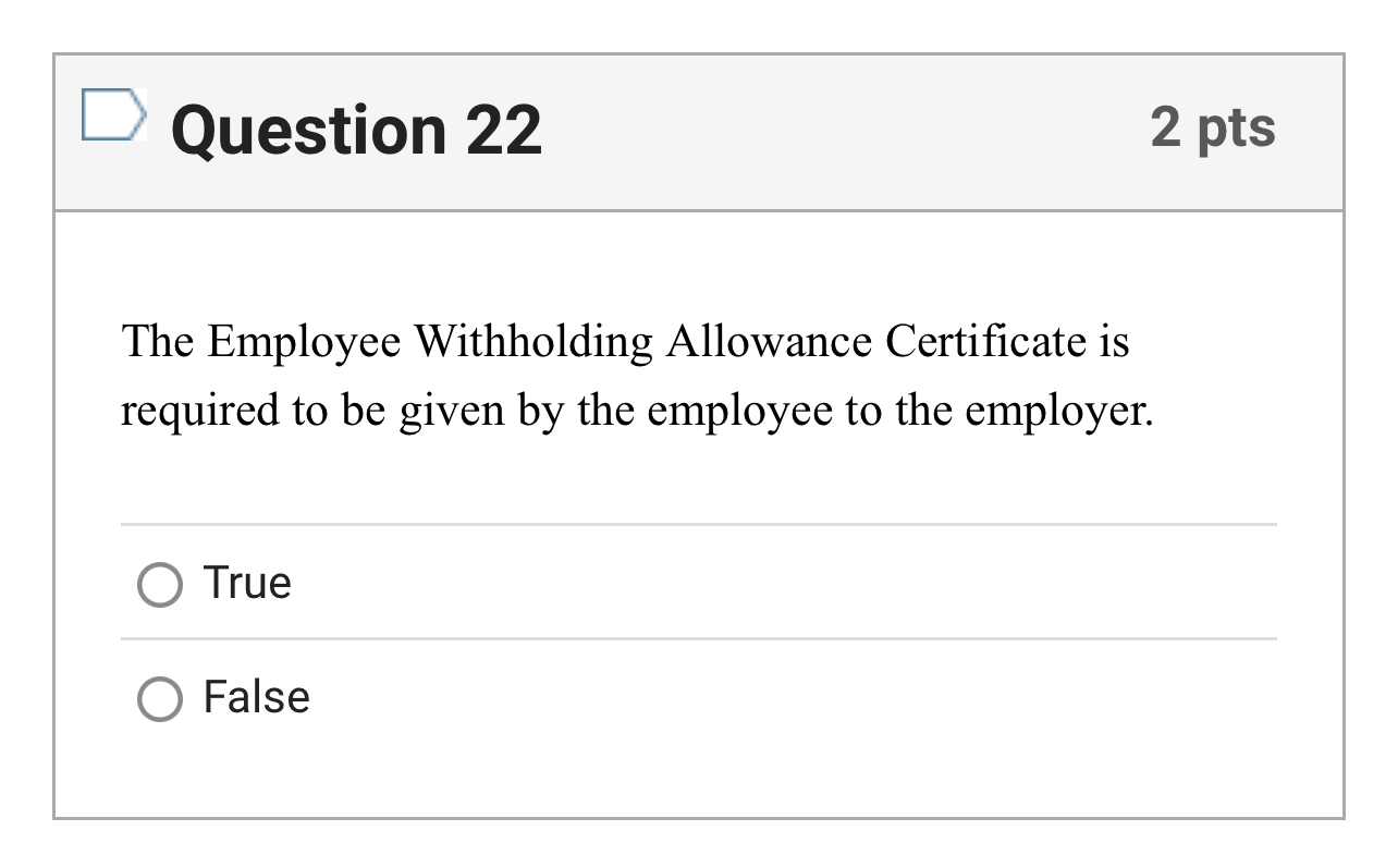 Solved Question 22The Employee Withholding Allowance | Chegg.com