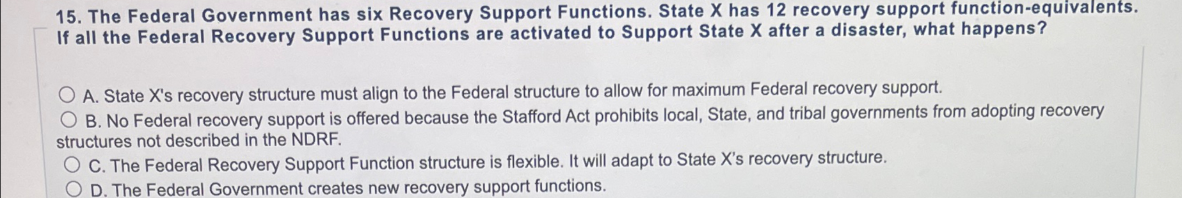 Solved The Federal Government has six Recovery Support | Chegg.com