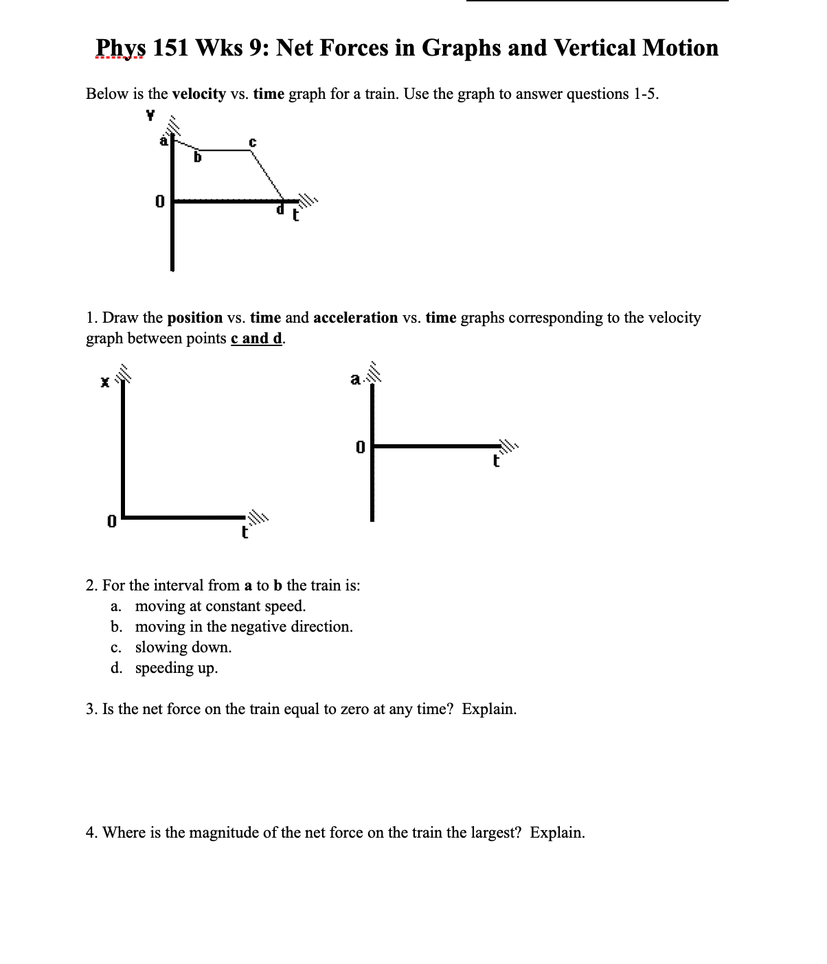 Solved Phys 151 ﻿Wks 9: Net Forces in Graphs and Vertical | Chegg.com
