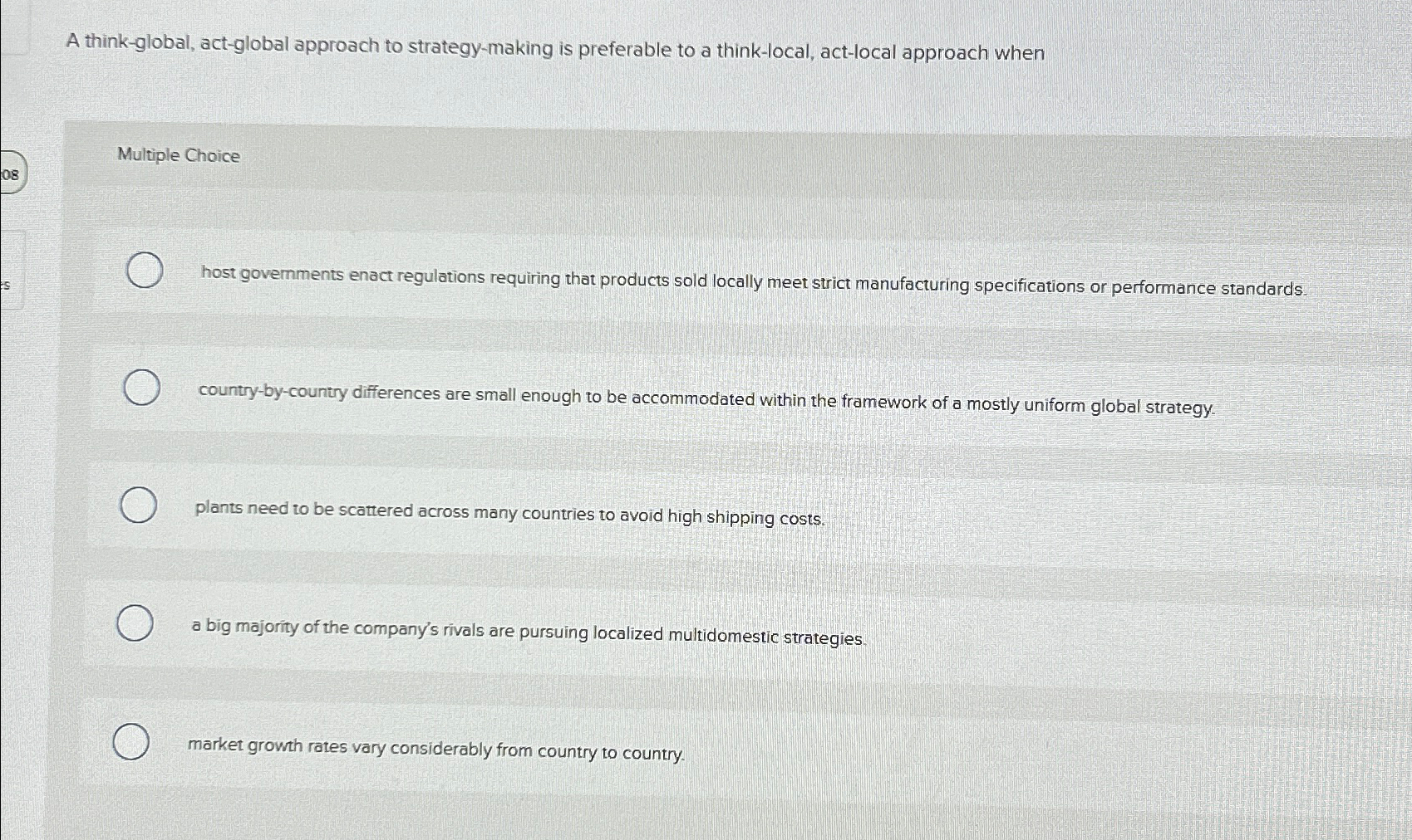 Solved A think-global, act-global approach to | Chegg.com