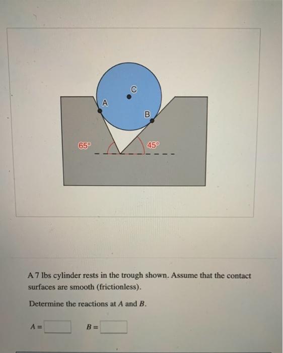 Solved A 7 lbs cylinder rests in the trough shown. Assume | Chegg.com