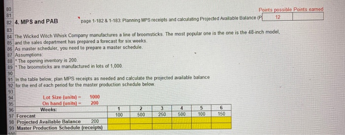 Solved 80 Points possible Points earned 81 82 4. MPS and PAB | Chegg.com