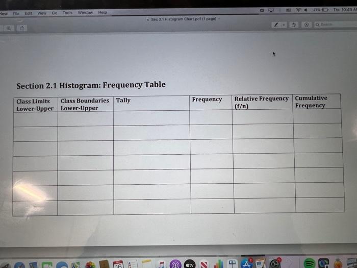 Solved Section 2.1 Histogram: Frequency Table20. | Chegg.com