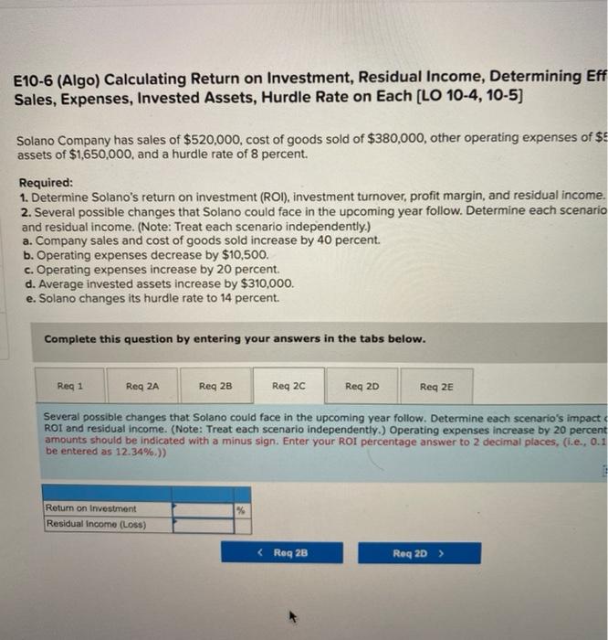 Solved E10-6 (Algo) Calculating Return on Investment, | Chegg.com