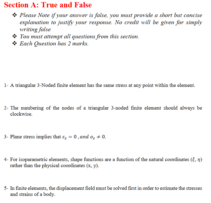 Solved Section A: True and False * Please Note if your | Chegg.com