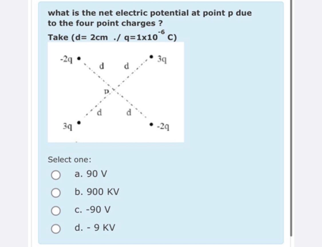 Solved what is the net electric potential at point p ﻿due to | Chegg.com
