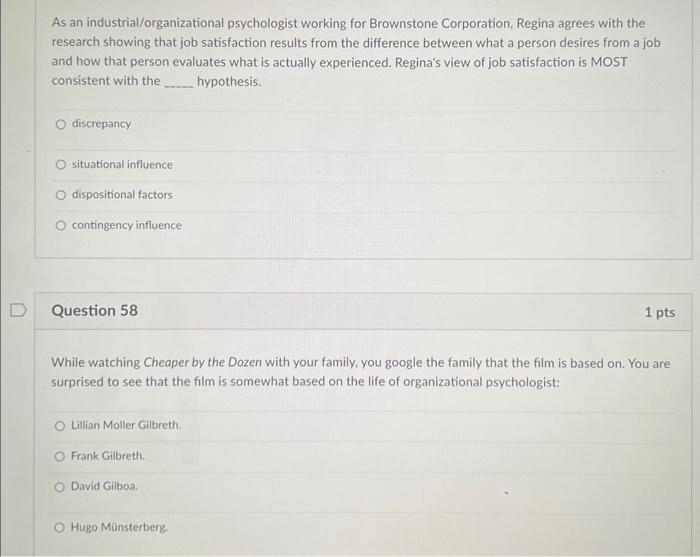 Solved As an industrial/organizational psychologist working | Chegg.com