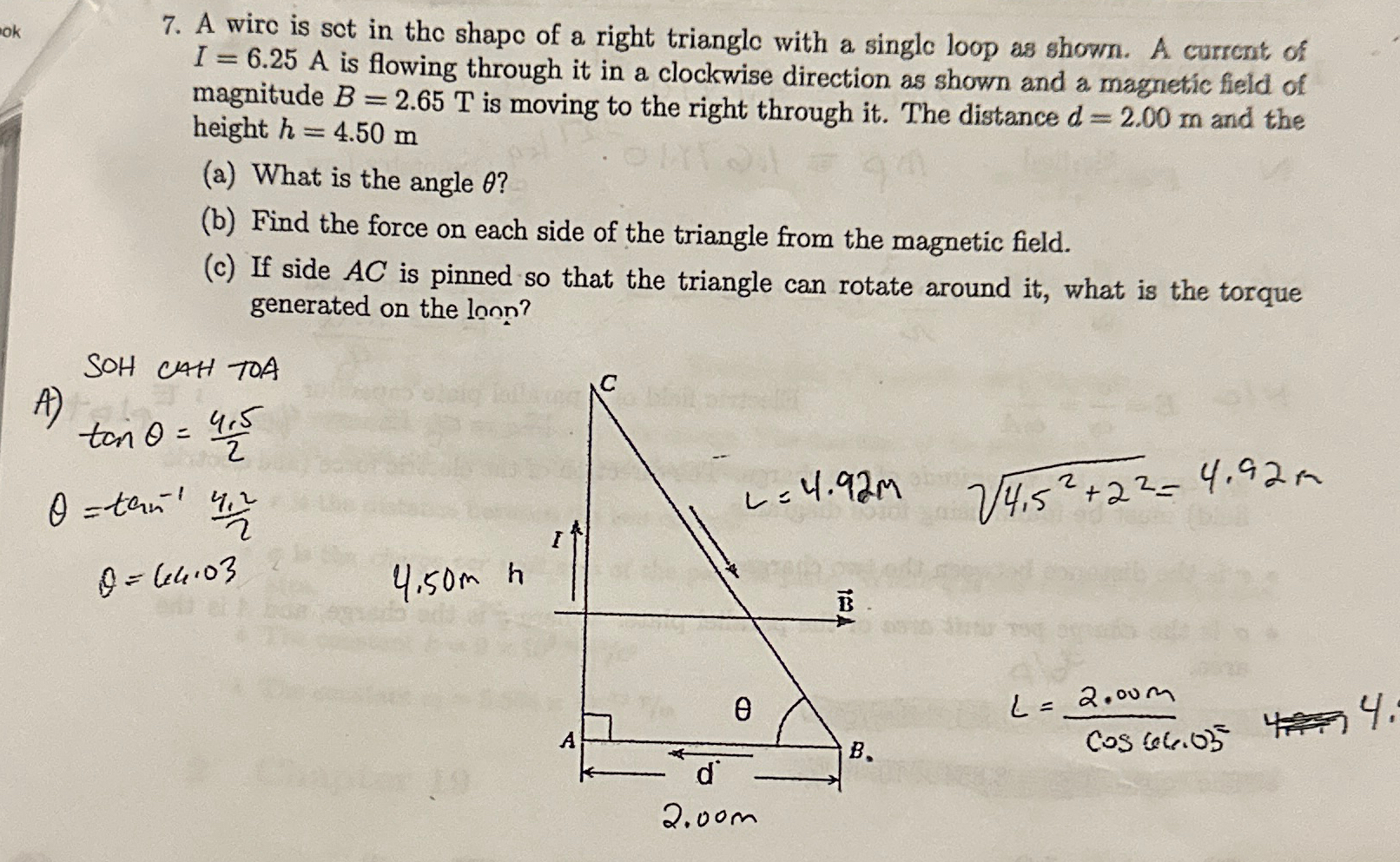 Solved A wirc is sct in the shape of a right triangle with a | Chegg.com
