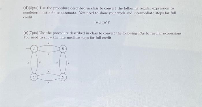 Solved (d) (5pts) Use the procedure described in class to | Chegg.com