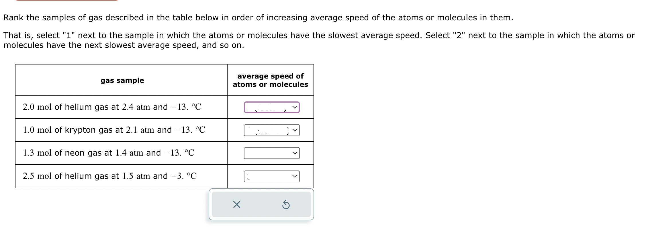 Solved Rank the samples of gas described in the table below | Chegg.com