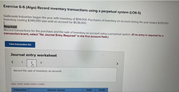 Solved Exercise 6-6 (Algo) Record inventory transactions | Chegg.com