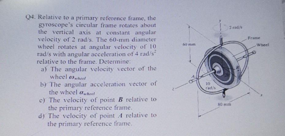 Solved 2 rad/s Q4. Relative to a primary reference frame, | Chegg.com