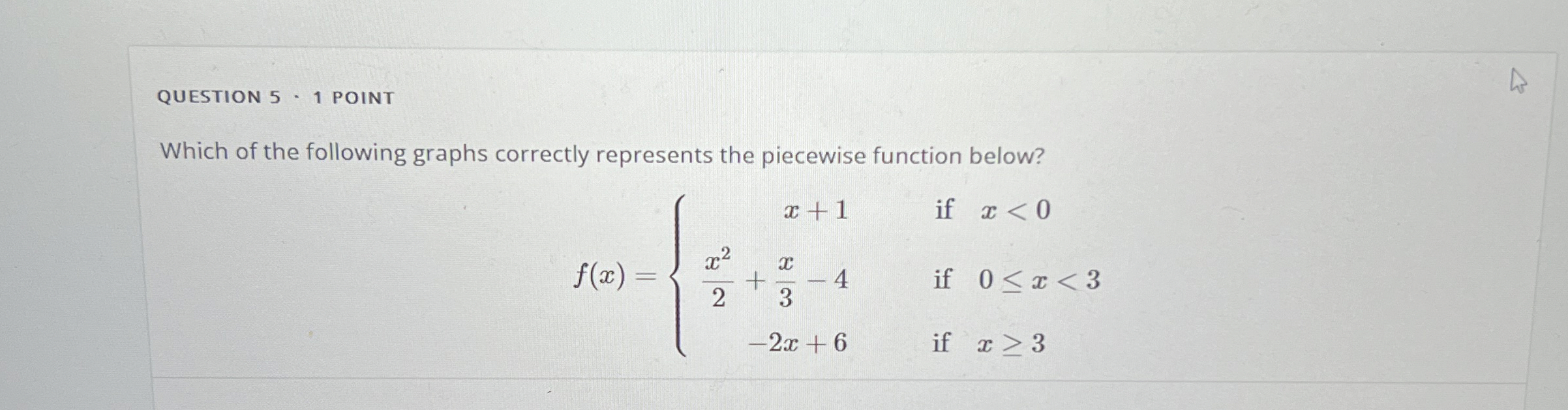 QUESTION 5 - 1 POINTWhich of the following graphs | Chegg.com QUESTION 5 - 1 POINTWhich of the following graphs | Chegg.com