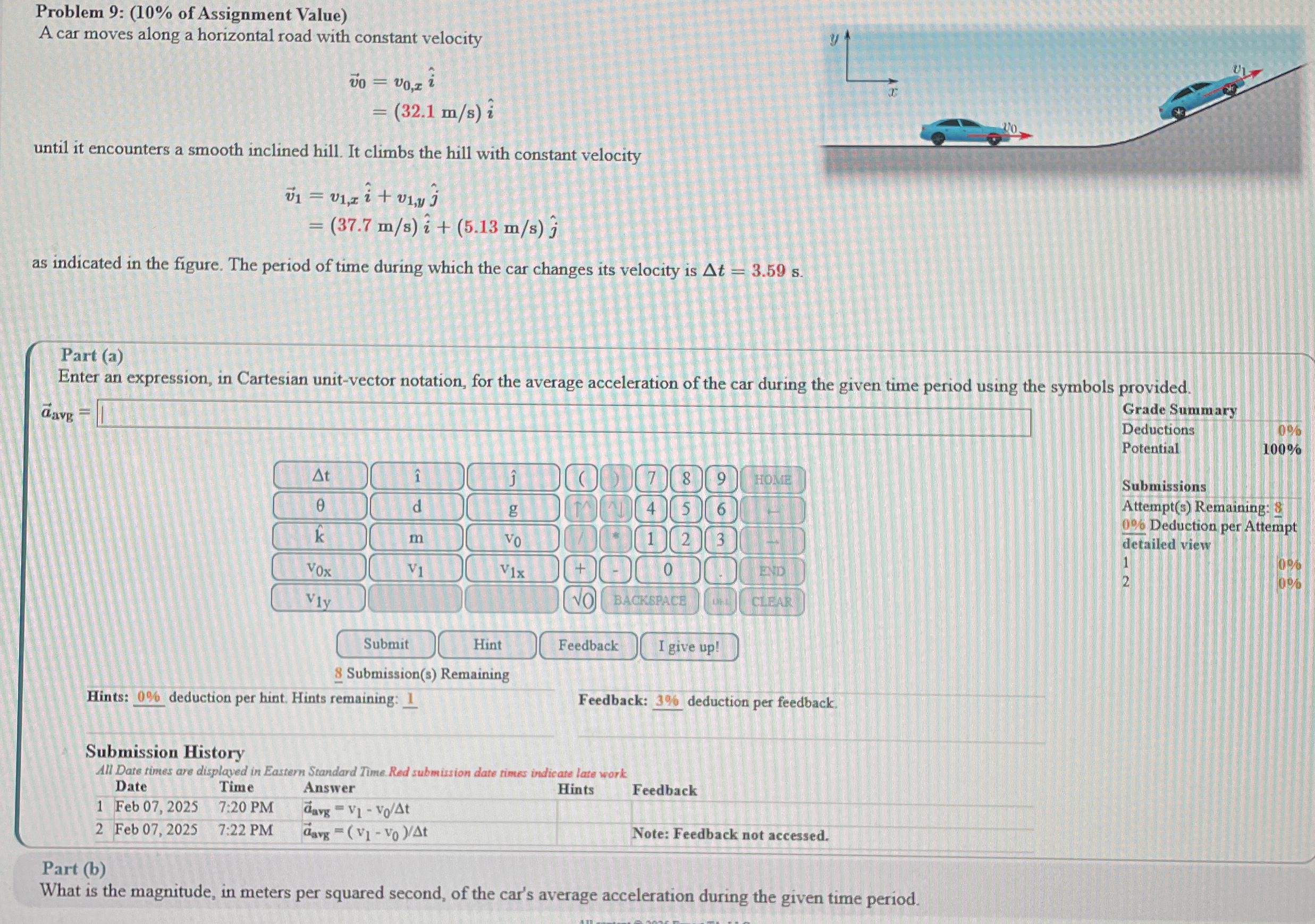 Solved Problem 9: ( 10% ﻿of Assignment Value)A car moves | Chegg.com