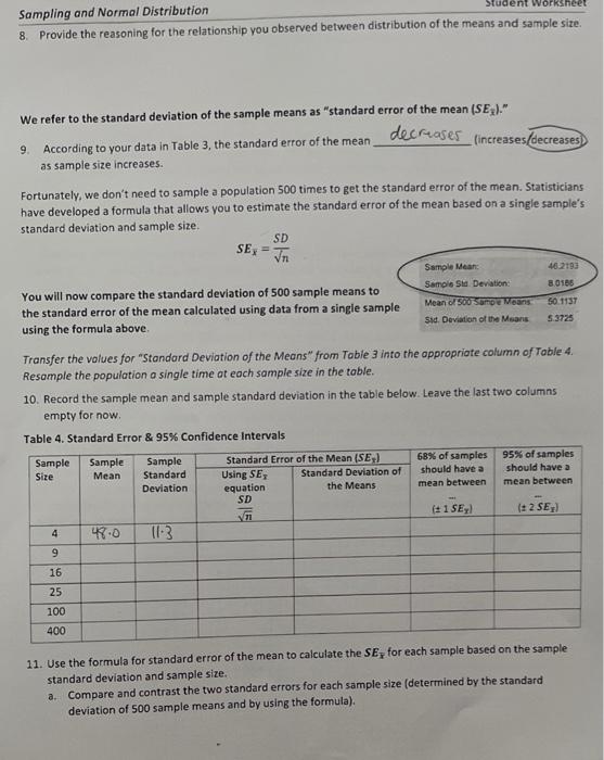 Solved Sampling and Normal Distribution 8. Provide the | Chegg.com