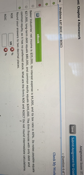 Solved Assignment Score: 57. ent: Chapter 4 Homework Save | Chegg.com