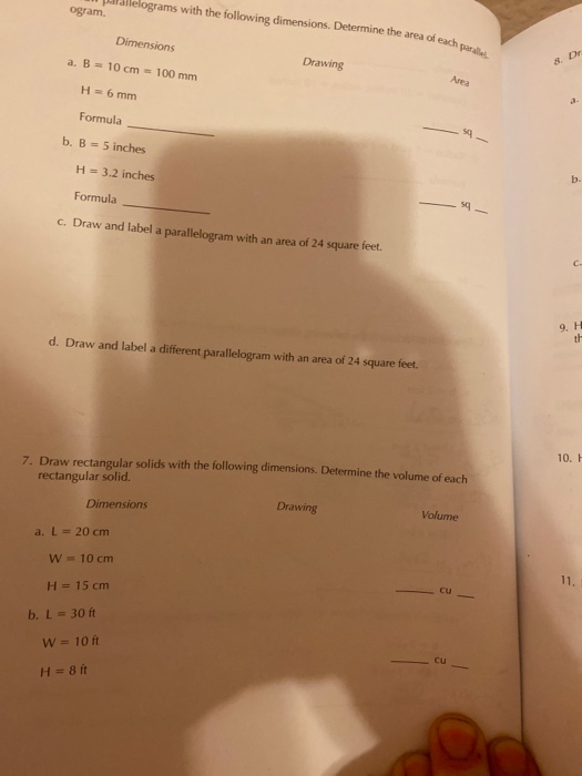 Solved ogram. allelograms with the following dimensions. | Chegg.com