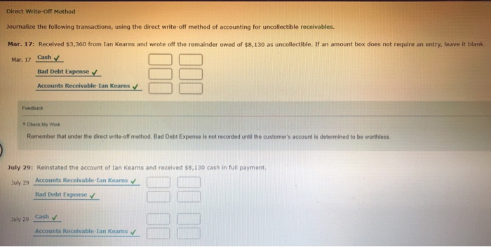 Solved Direct Write-Off Method Journalize the following | Chegg.com