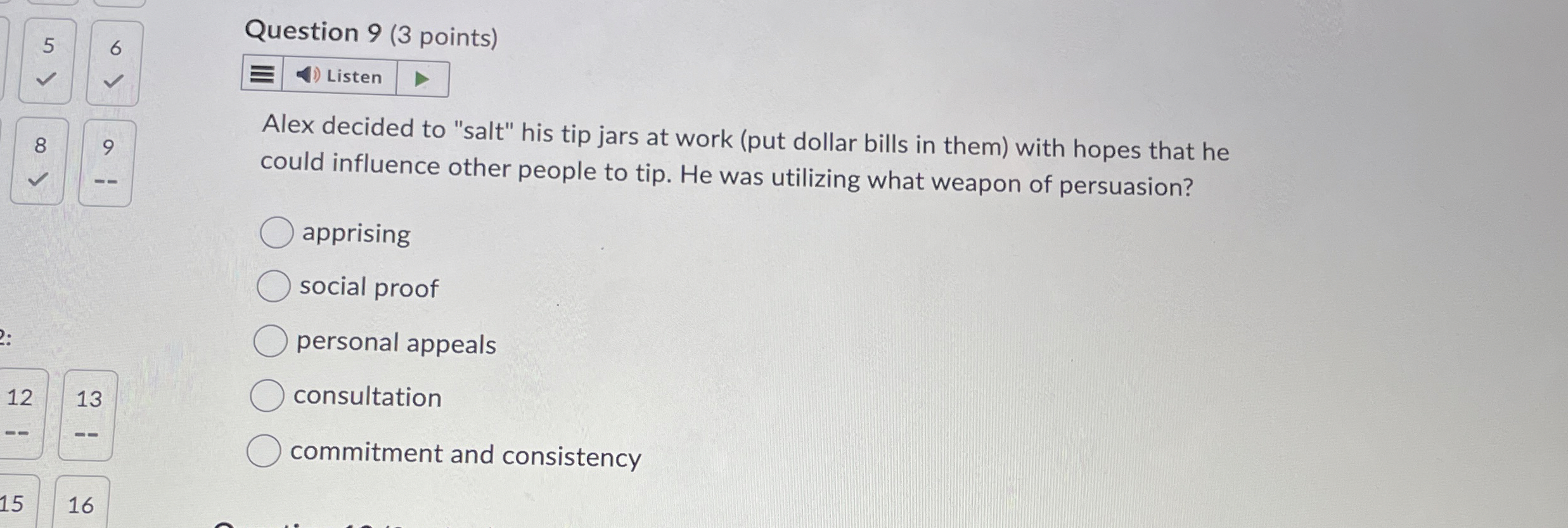 Solved Question 9 (3 ﻿points)89Alex decided to "salt" his | Chegg.com