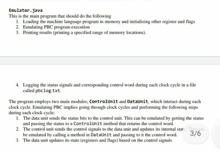 Emulator.java This is the main program that should do | Chegg.com