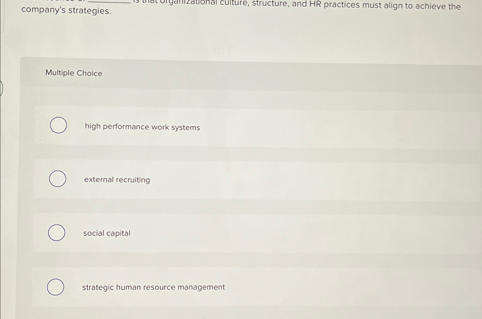 Solved company's strategies.Multiple Choicehigh performance | Chegg.com