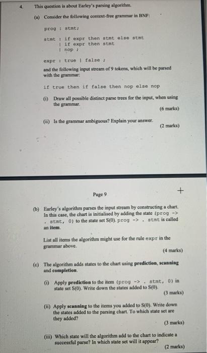 This question is about Earley's parsing algorithm (a) | Chegg.com