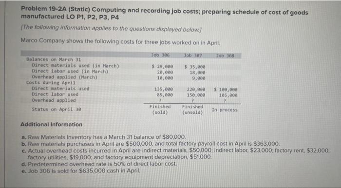 Solved Problem 19-2A (Static) Computing and recording job | Chegg.com